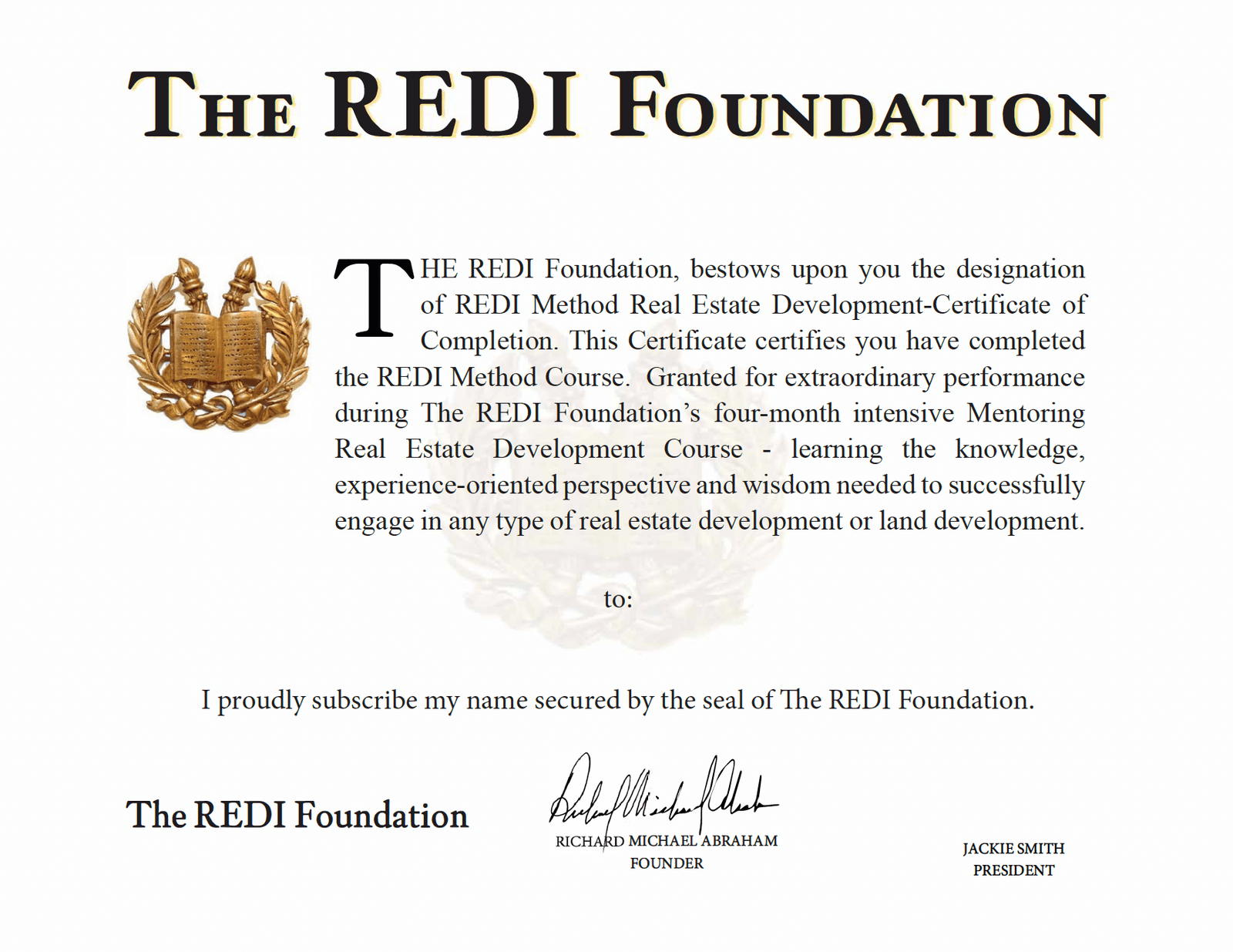 Certificate | REDI Real Estate Development Course